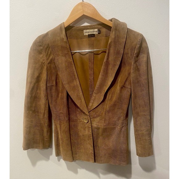 Emporio Armani | Jackets & Coats | Vintage Emporio Armani Brown Goat Leather Blazer Jacket Sz 38 ...